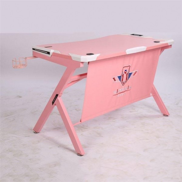 Pink Ergonomic PS4 Gaming Desk MDF Surface Steel Alloy Frame
